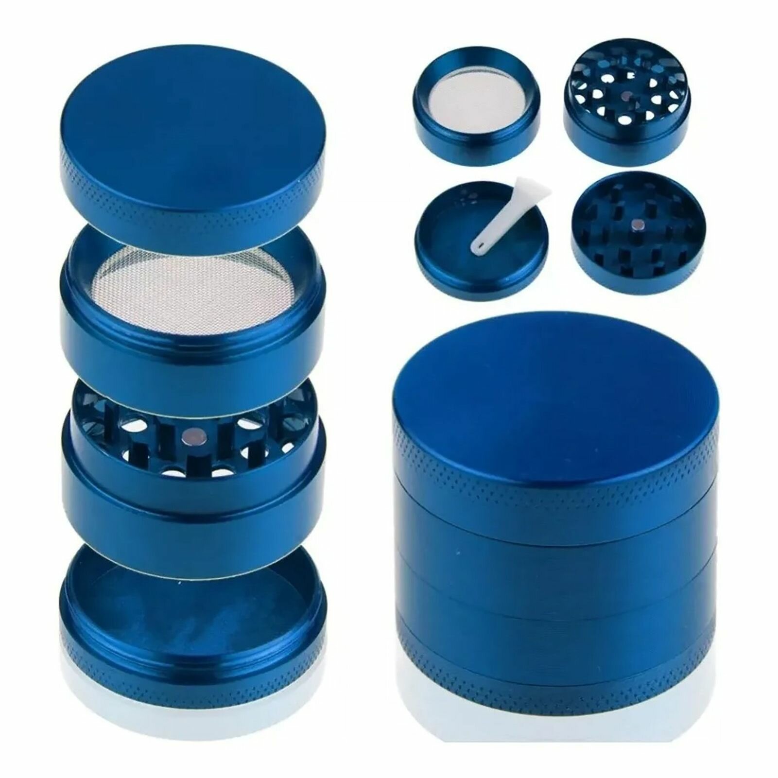 Дымовая мельница, четырехслойная съемная из цинкового сплава, портативная дробилка для трав, мельница для специй для мужчин, синяя