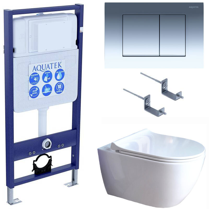 Комплект унитаз с инсталляцией, кнопкой и сиденьем микролифт Aquatek Поларис Set -01-010 4в1