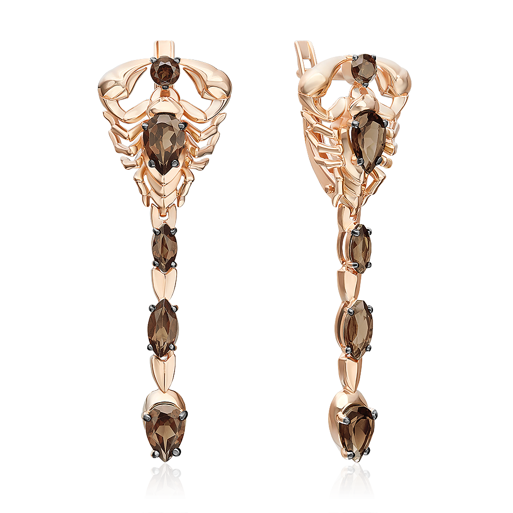 Серьги, красное золото, 585 проба, кварц