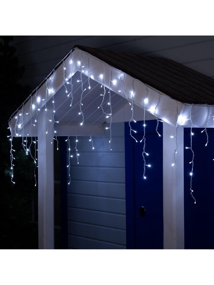 Гирлянда Бахрома 4 0.6 м, IP44, белая нить, 180 LED, свечение белое, 8 режимов, 220 В