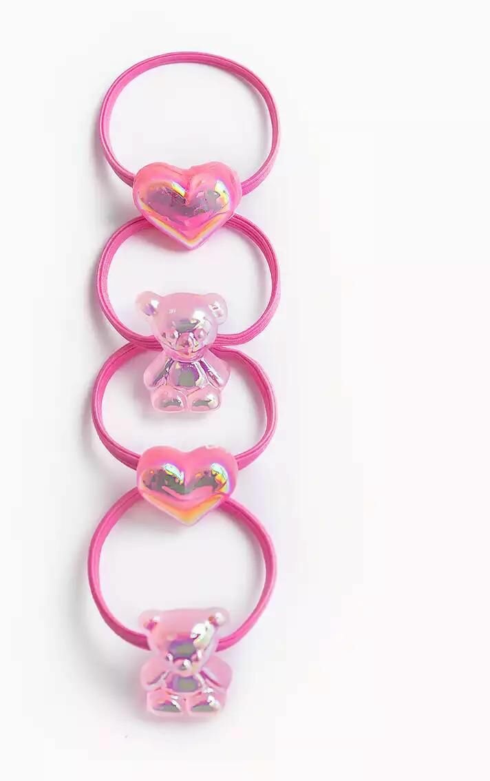 Набор резинок для волос КНР мишки и сердца, розовый, текстильные материалы, 4 шт