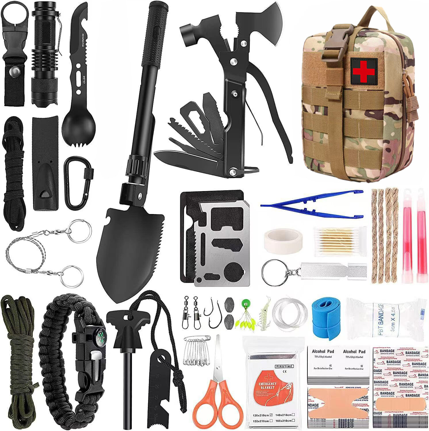 Набор для выживания SOS - Аварийный комплект для кемпинга, автомобиля и outdoors | 15 предметов | Водонепроницаемый кейс