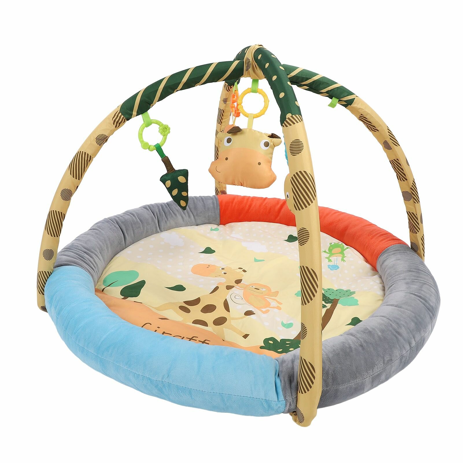 Мягкий игровой коврик для младенцев с наполнителем из хлопка, круглой формы, с подъемными краями и игрушками-подвесками, для детей от 0 до 2 лет