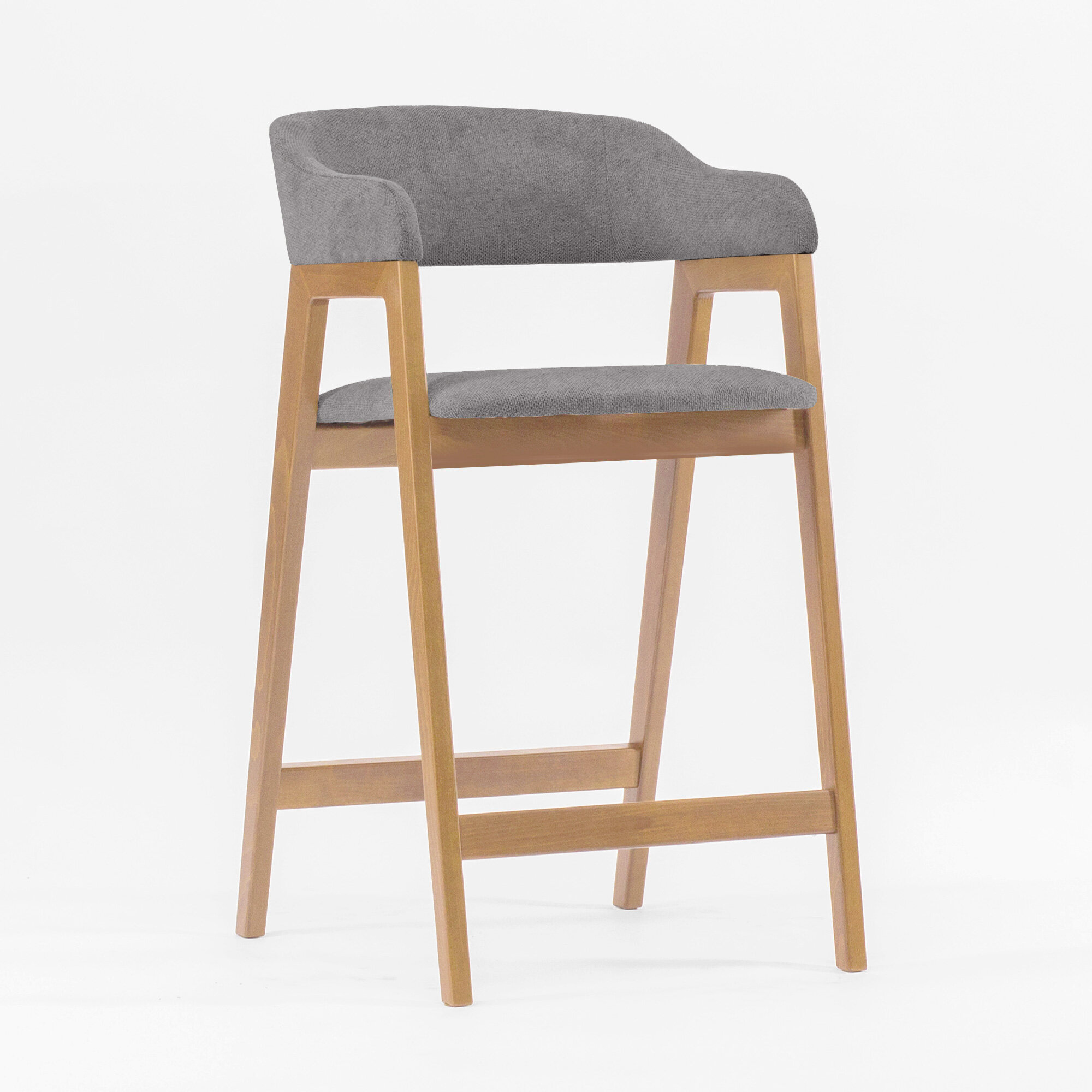 Стул полубарный Челси светло-серая ткань массив бука (натуральный) высота подлокотников 83,5 см для дома/для гостиной/для столовой/для кафе/кухонный стул/стул кухонный