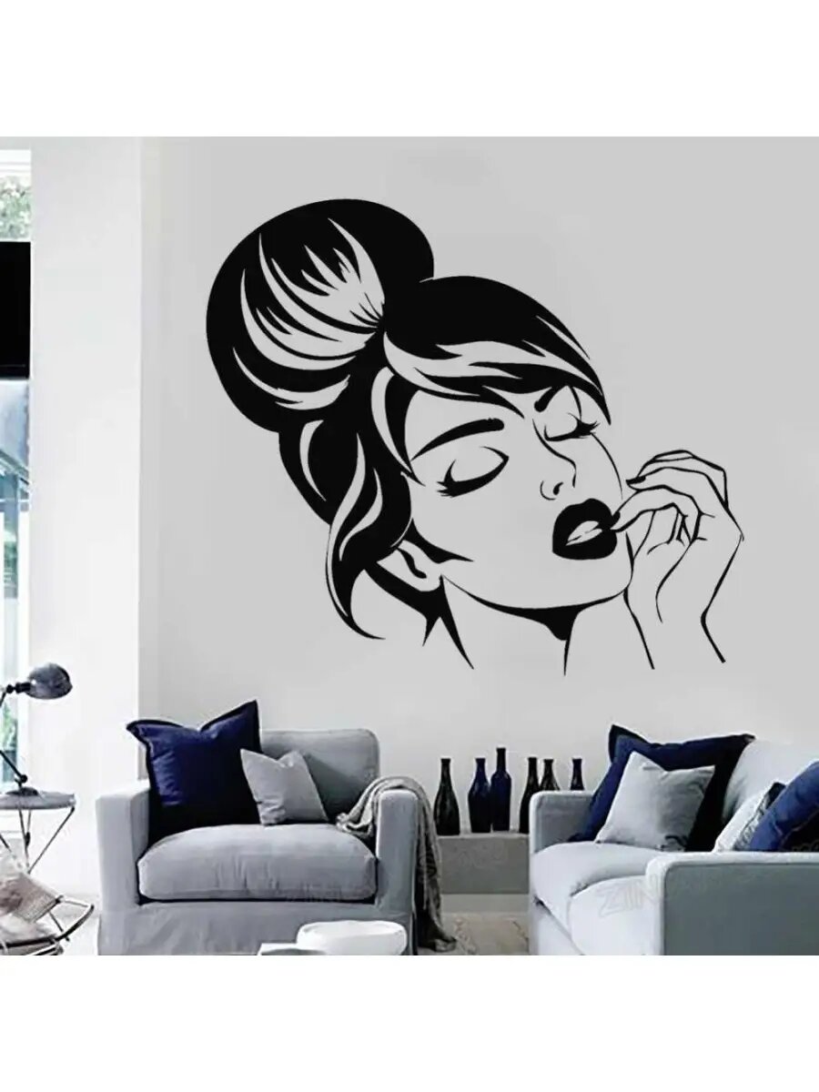 Наклейка на стену для декора интерьерная Девушка с прической