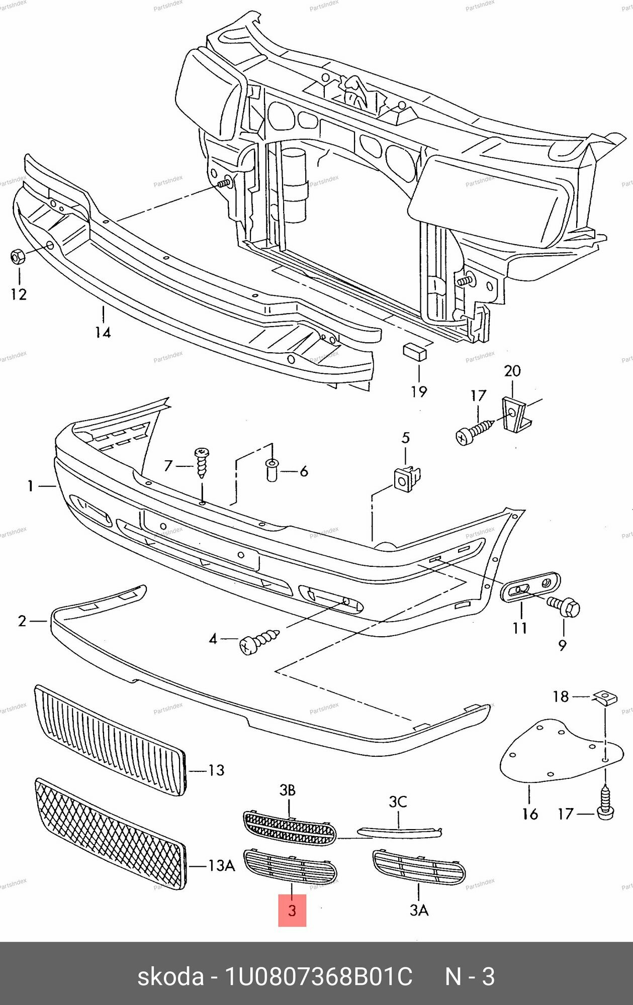 Решетка бампера, VAG 1U0807368B01C
