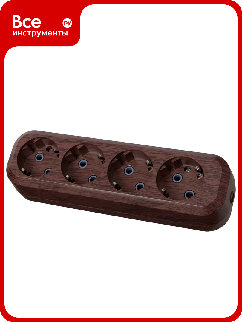 Колодка для удлинителя TDM ELECTRIC на 4 гнезда 2П, с заземлением, 16А 250В "Эко" (бук) SQ1806-0065