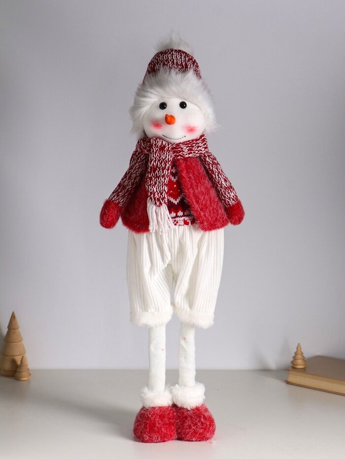 Интерьерная кукла текстильная «Снеговичок в бело-красном наряде», раздвижная 44-65 см, 22×14×44 см