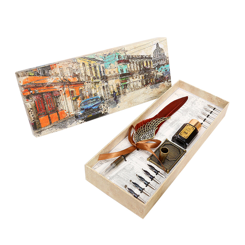 Ретро Набор Гусиных Ручек для ж/Стержня Пера/Флакона Чернил/10 Шт Наконечника Пера/Подставки Для Пера В Подарок B