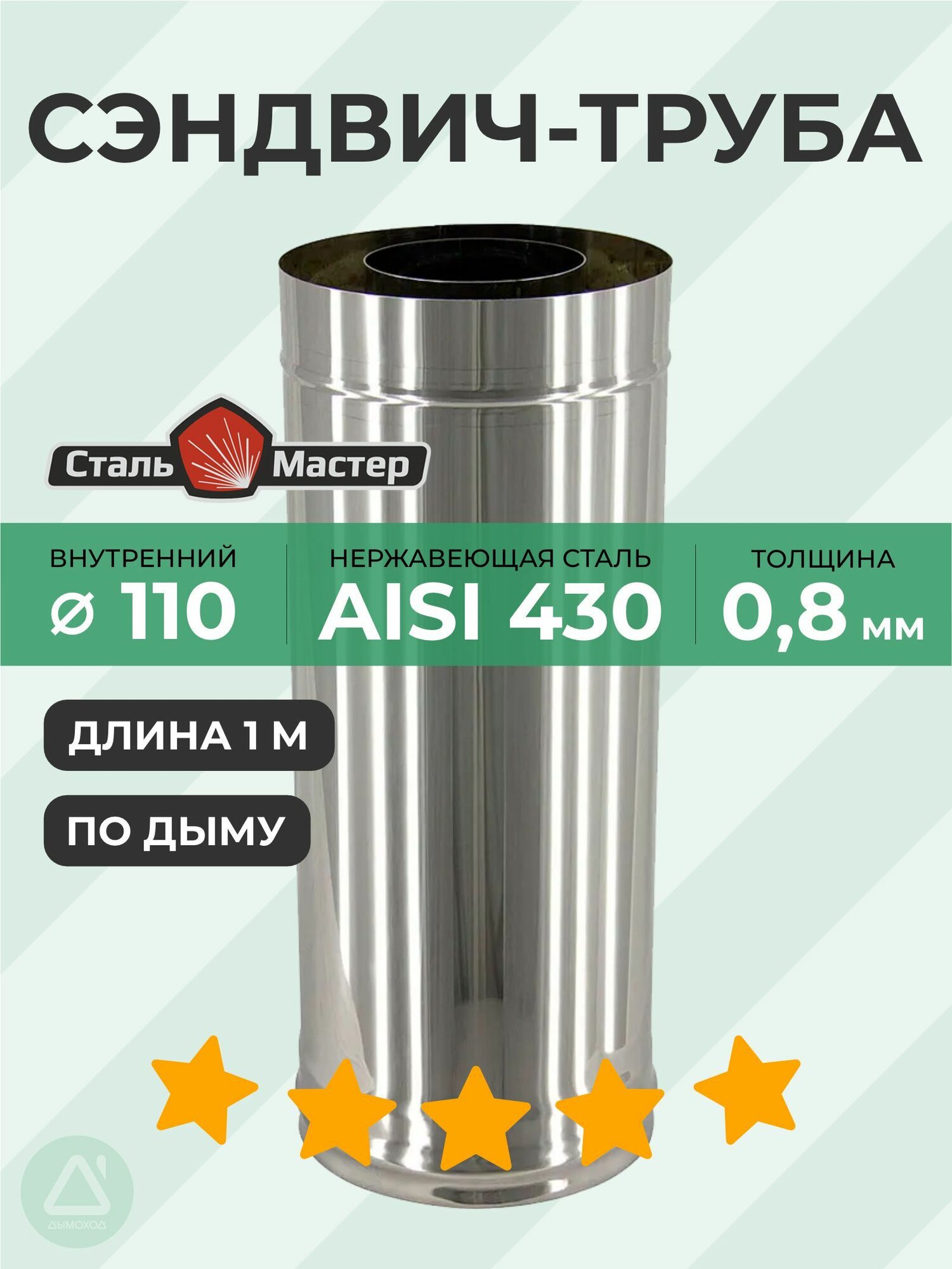 Сэндвич 110 / 200 1,0 м нерж 0,8 мм / нерж 0,5 мм