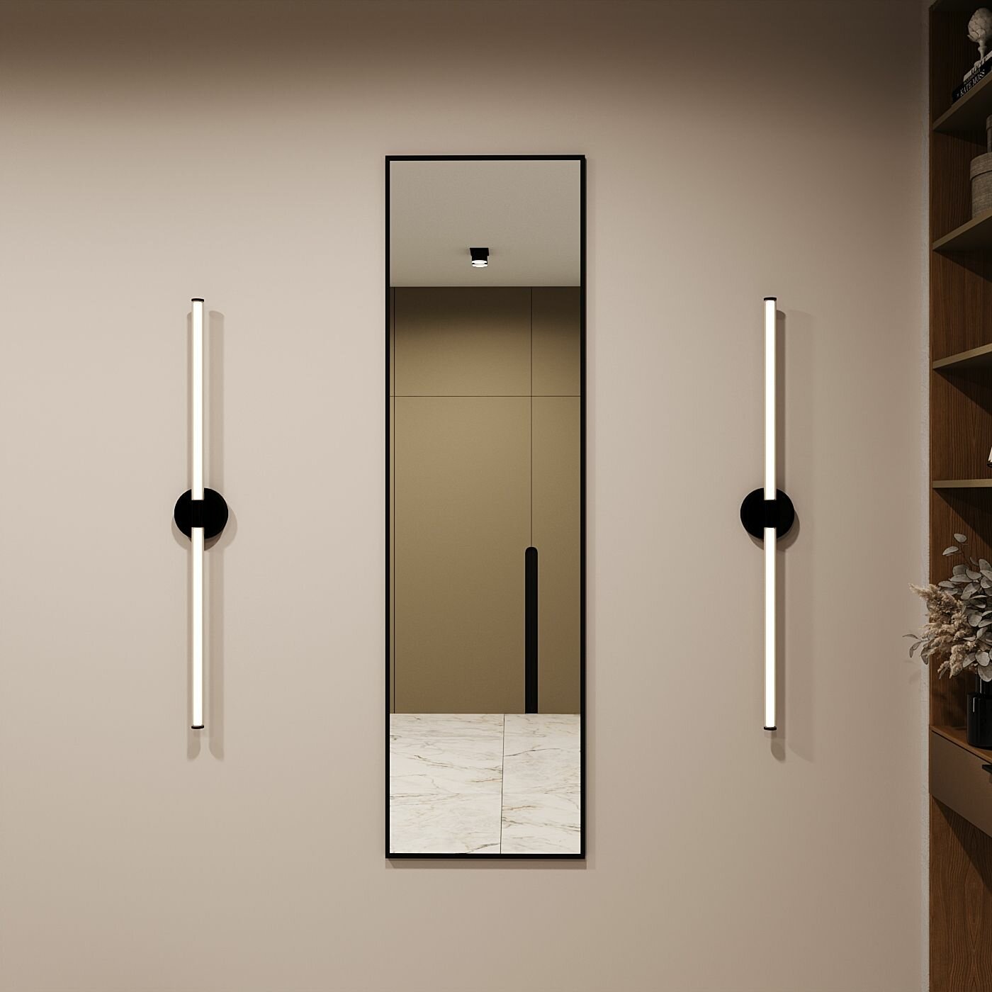 Зеркало настенное 161х50 см. BLX MIRROR интерьерное в алюминиевой раме, Черное