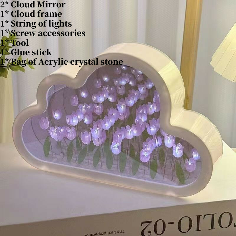 Ночник светодиодный тюльпан облако diy с аккумулятором для спальни атмосфера purple