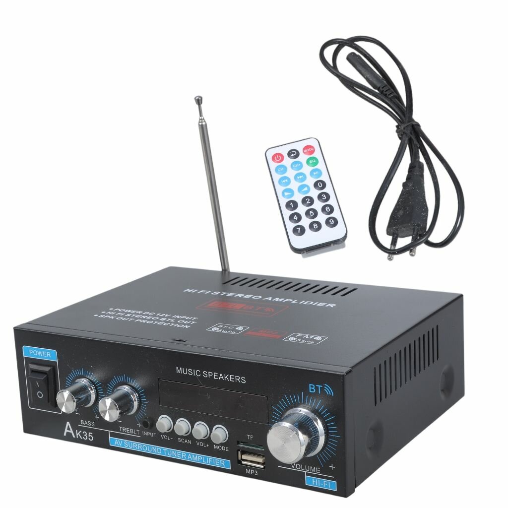 Домашний Автомобильный Усилитель Bluetooth 5.0 Объемный Звук FM HiFi Цифровой Усилитель Стерео, ЕС