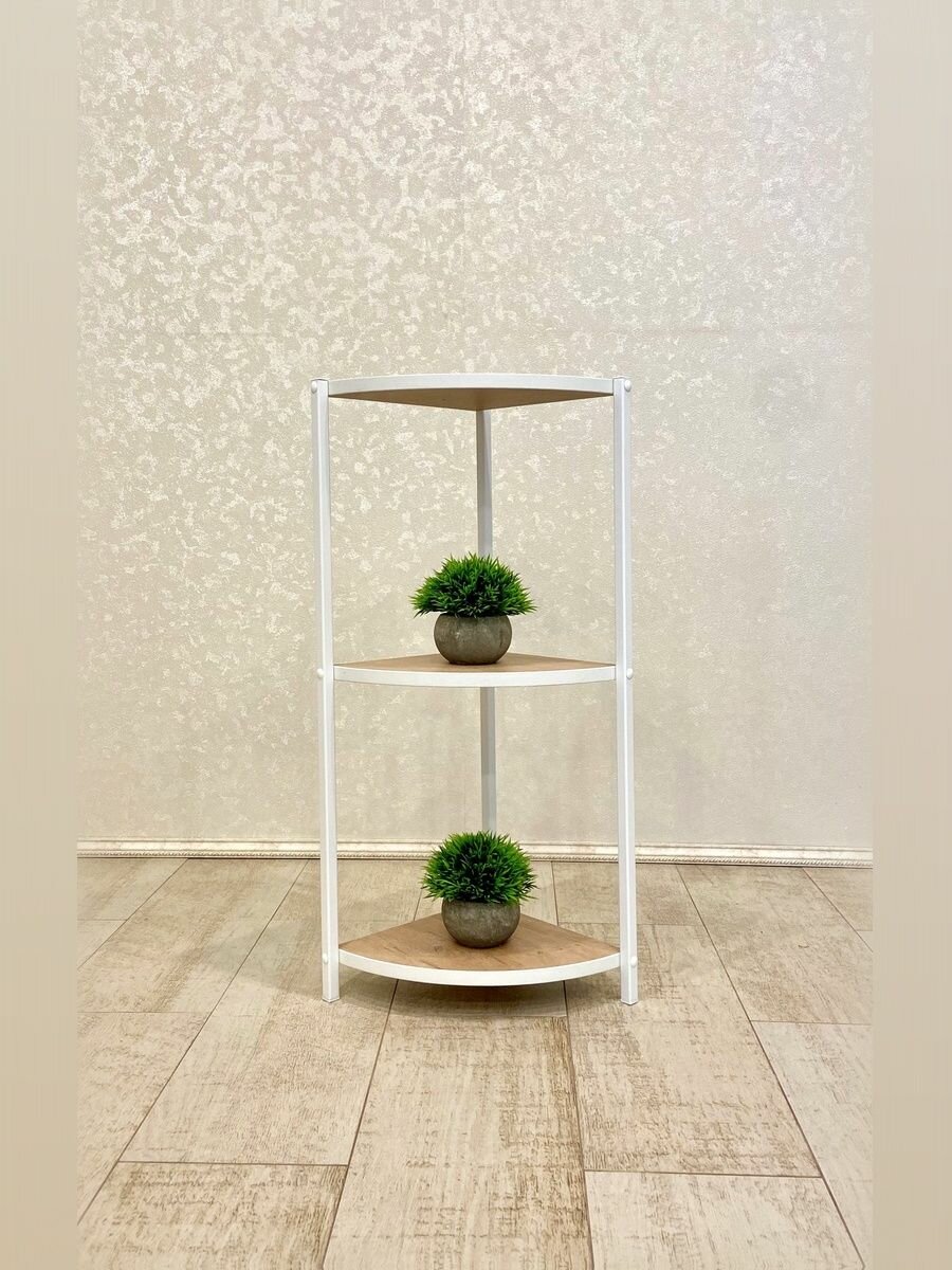 Этажерка угловая VIVA, ЛДСП/металл, 24 см х 24 см, 75 см, 3 полки, белая