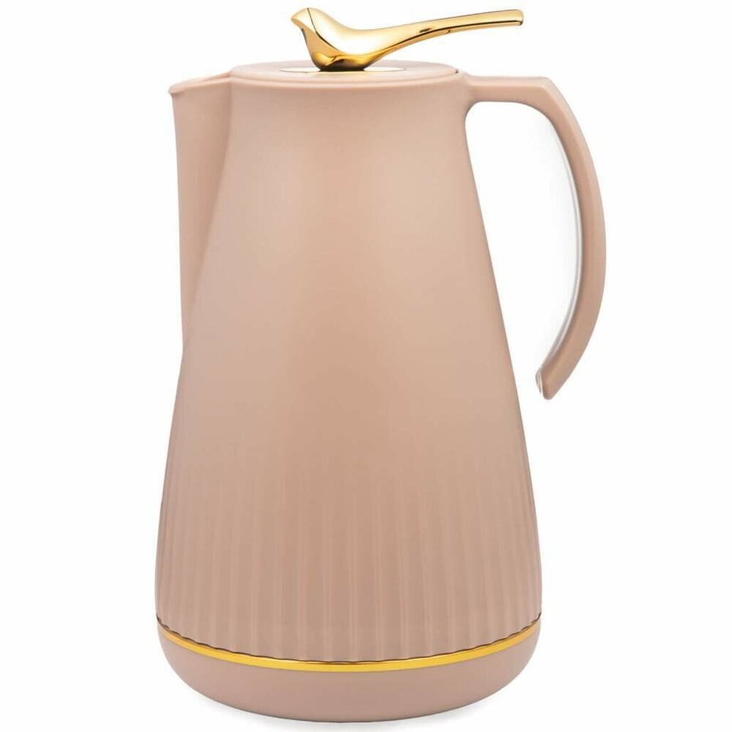 Термос со стеклянной колбой 0,95л, бежевый цвет, крышка с клапаном