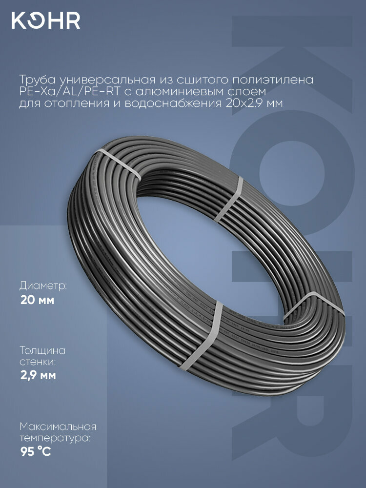 Труба Kohr Stabil PE-Xa/AL/PE-RT 20х2,9 серая отрезок \ 030м \