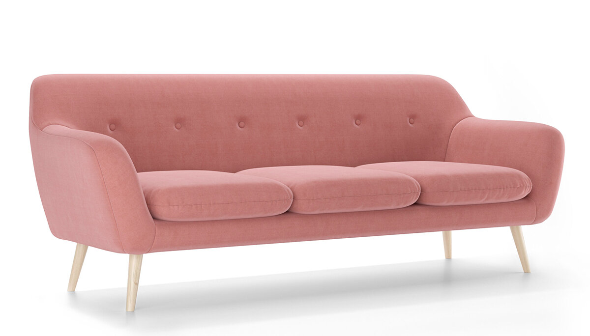 Диван Дайсон трехместный, прямой, велюр Vivaldi 27, цвет розовый