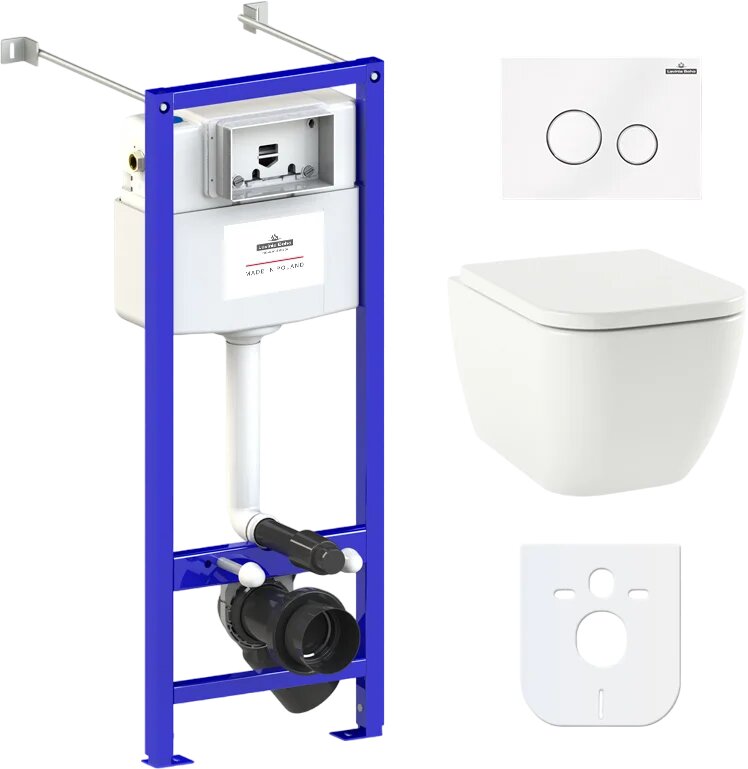 Комплект Lavinia Boho Унитаз подвесной One Compacto 3302102C / Крышка-сиденье One 33290200 с микролифтом / Инсталляция RelFix 38010020, Кнопка RelFix 3805004W белая, хром