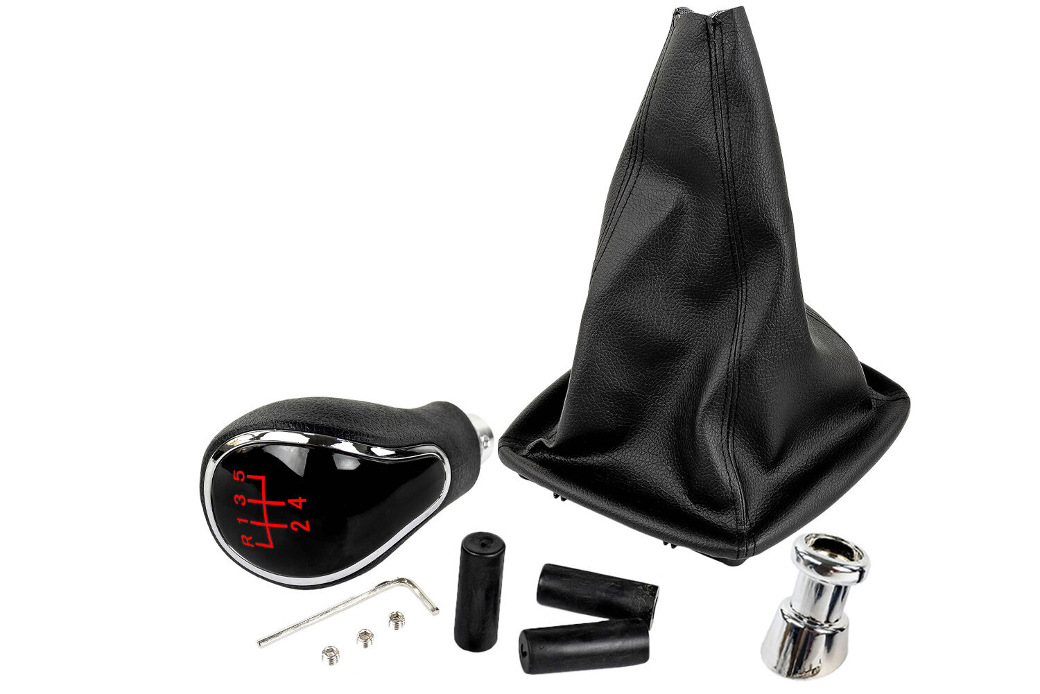 Ручка КПП хром, красная подсветка Sal-Man с пыльником на Лада Приора с кулисой (прямоугольный шток)