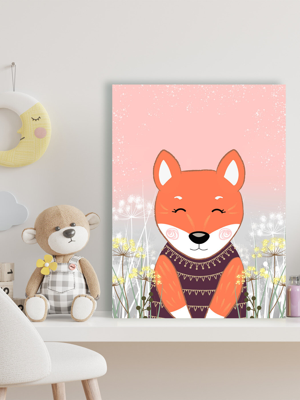 Детский постер, картина на холсте "Лисичка", 30х40 см, розовый, Мир Печатей