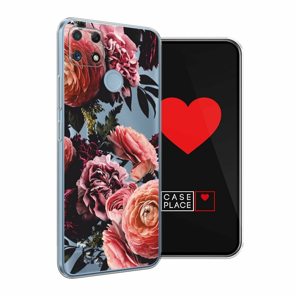 Чехол на Realme C25/C25s / Реалми С25/C25s с принтом "Бордовые винтажные цветы", прозрачный — фото 1
