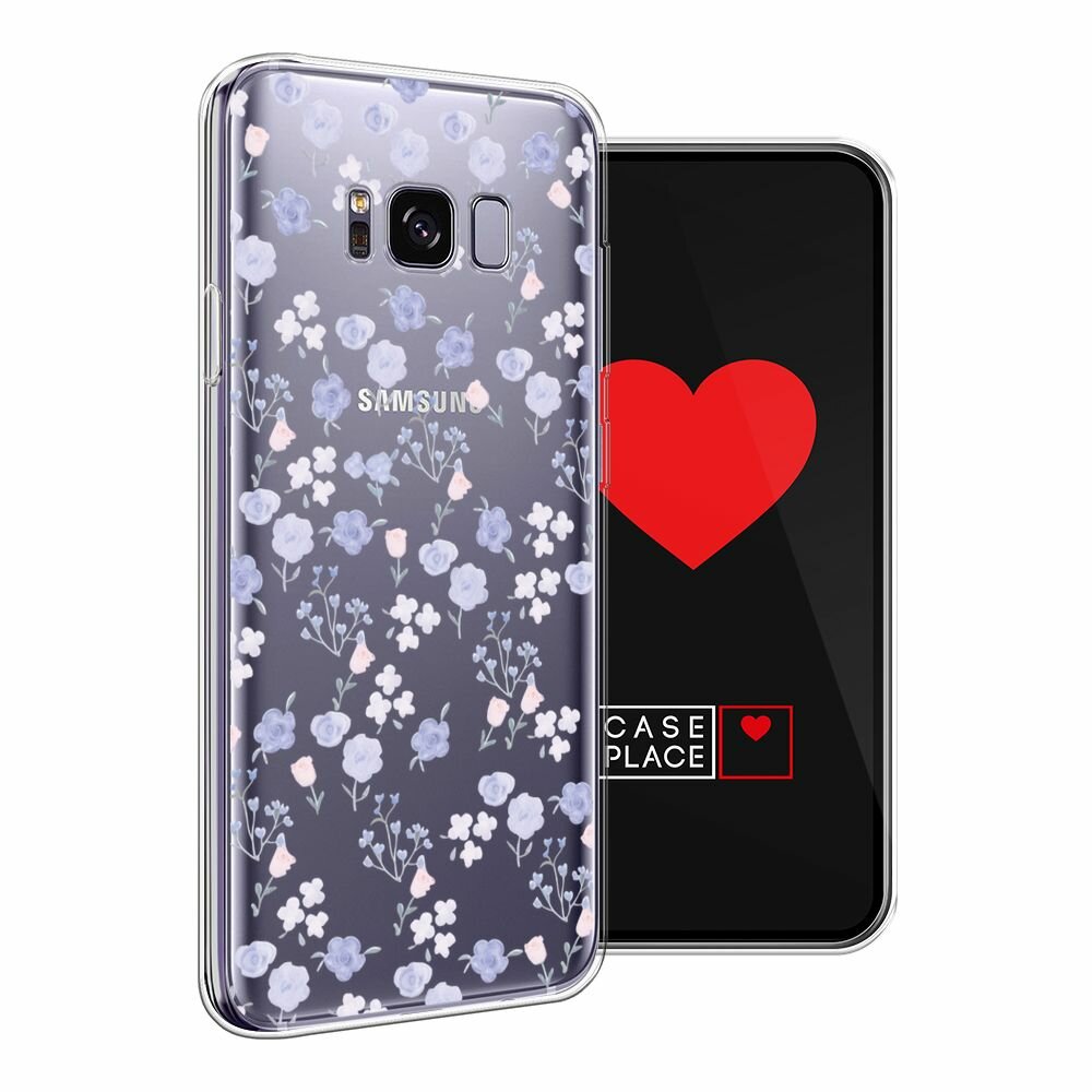 Чехол на Samsung Galaxy S8 + / Самсунг Галакси С8 Плюс с принтом "Сиреневые розы паттерн", прозрачный — фото 1