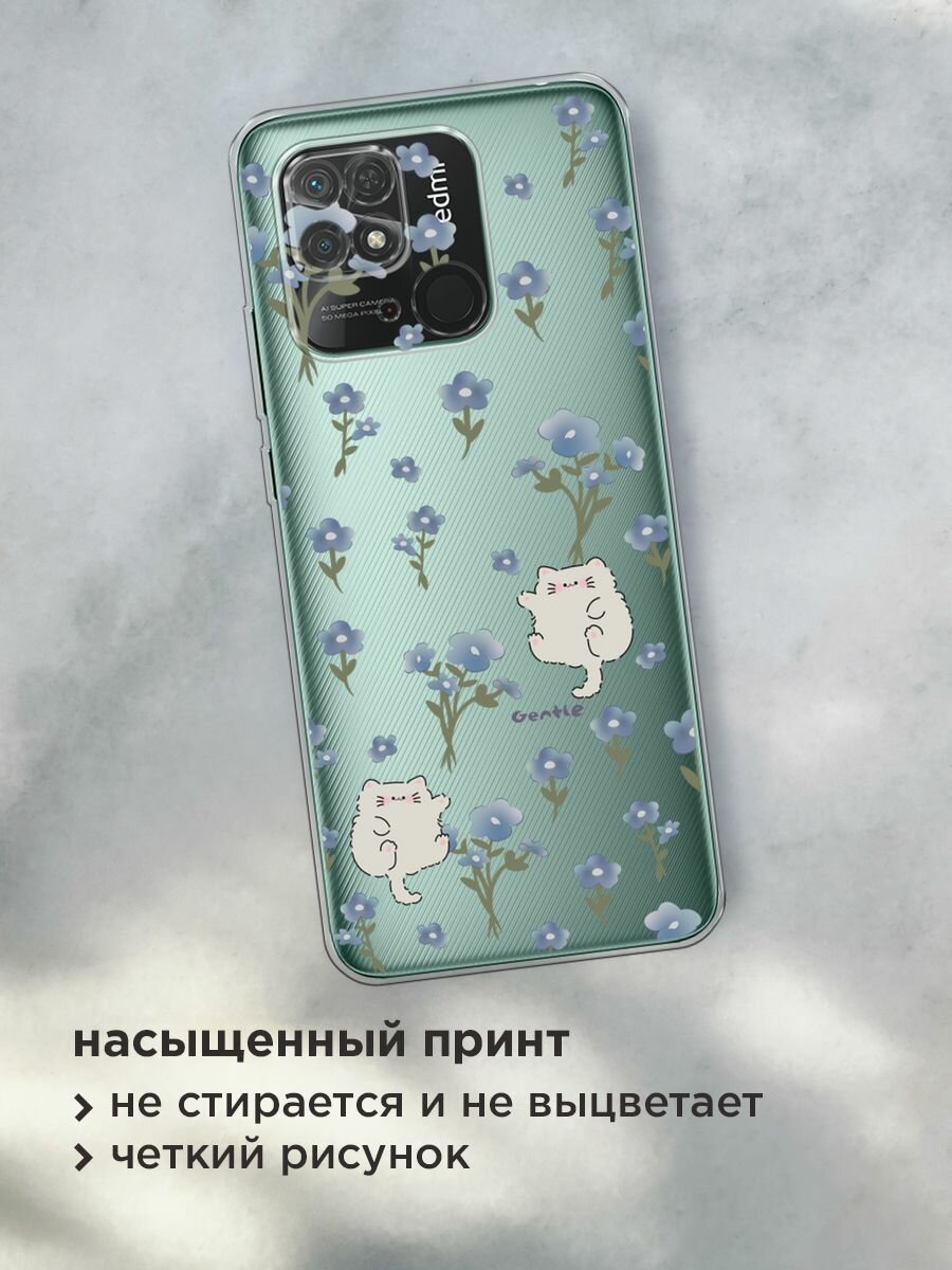 Чехол на Xiaomi Redmi 10C / Сяоми Редми 10C с принтом "Gentle cats", прозрачный — фото 1