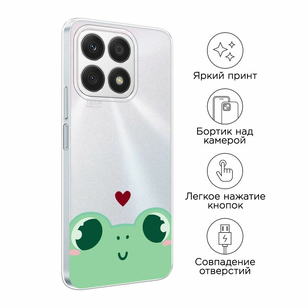 Чехол на Honor X8A / Хонор X8A с принтом "Влюблённая лягушка - 14 февраля", прозрачный — фото 1