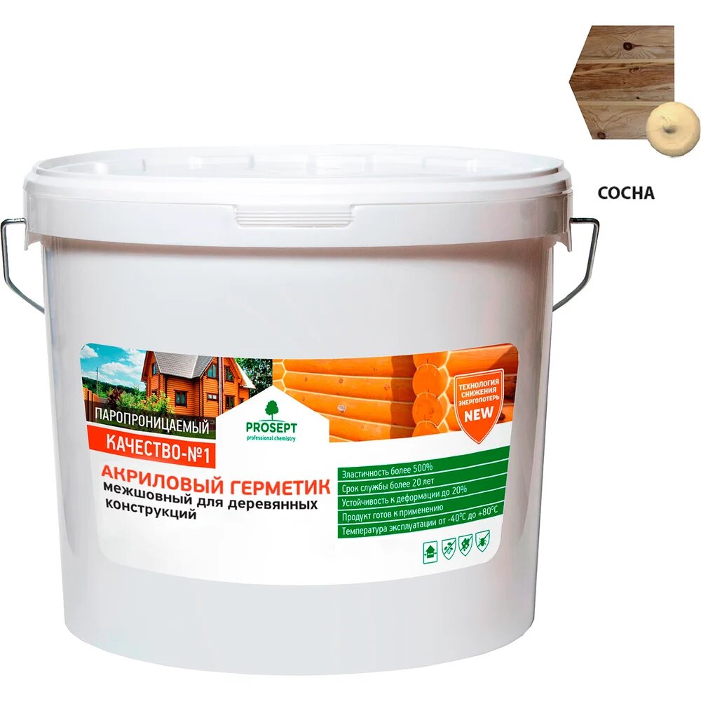 PROSEPT -Герметик акриловый для швовдля деревянных домов, конструкций, изделий цвет Сосна 15кг 0024-15с