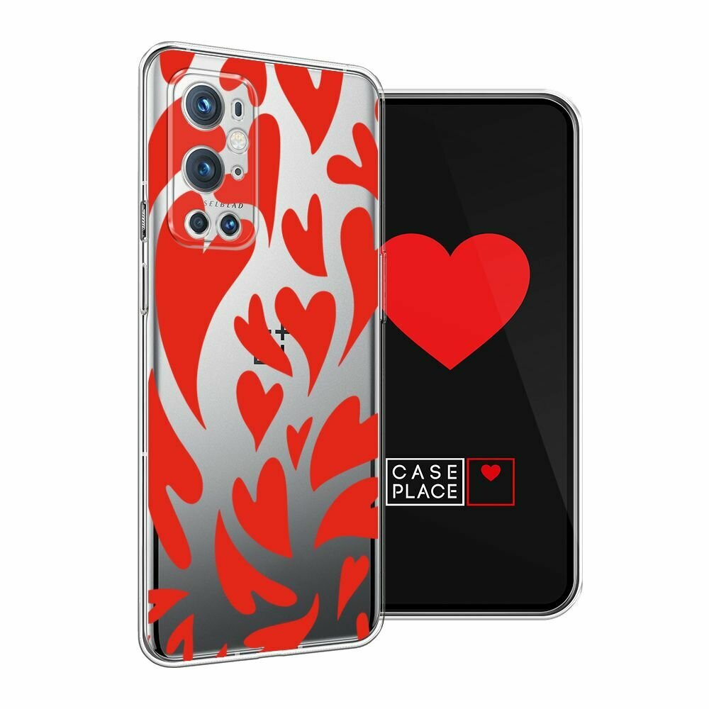 Чехол на OnePlus 9 Pro / ВанПлас 9 Про с принтом "Crazy hearts 2 - 14 февраля", прозрачный — фото 1