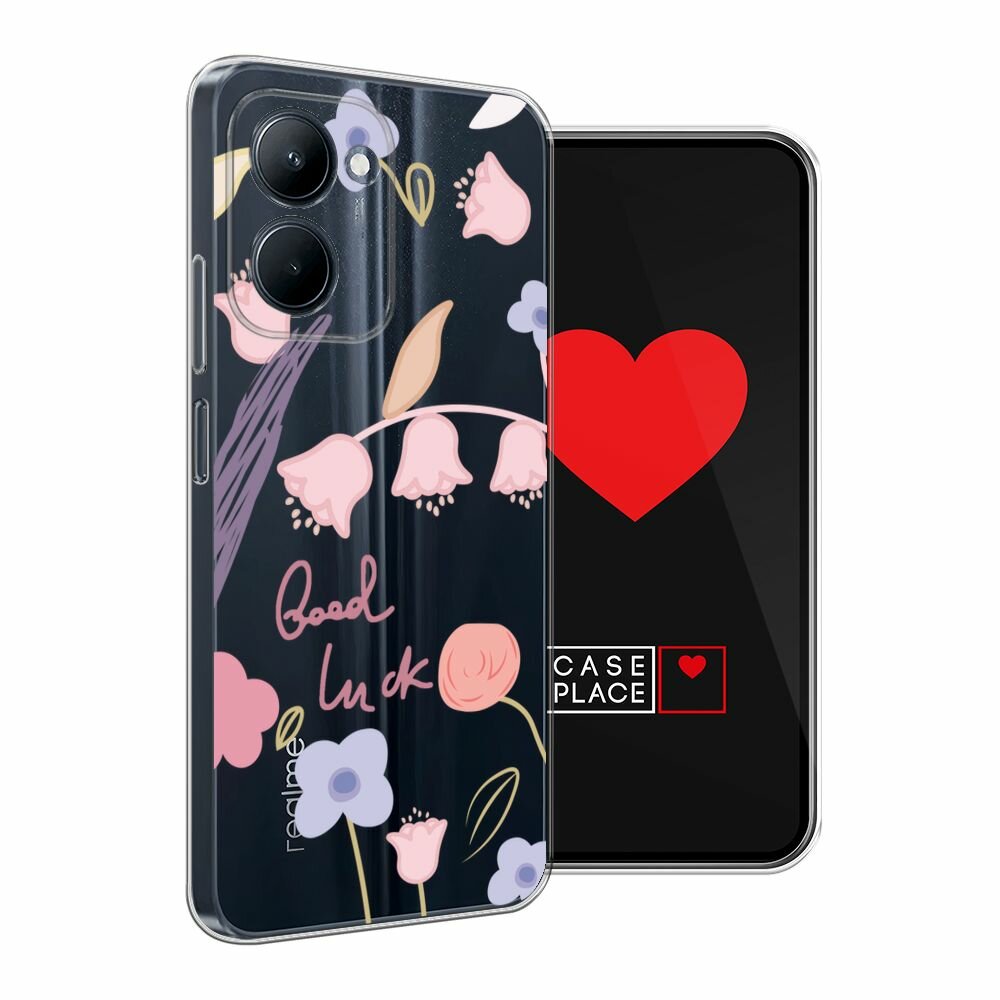 Чехол на Realme C33 / Реалми С33 с принтом "Lucky flowers", прозрачный — фото 1