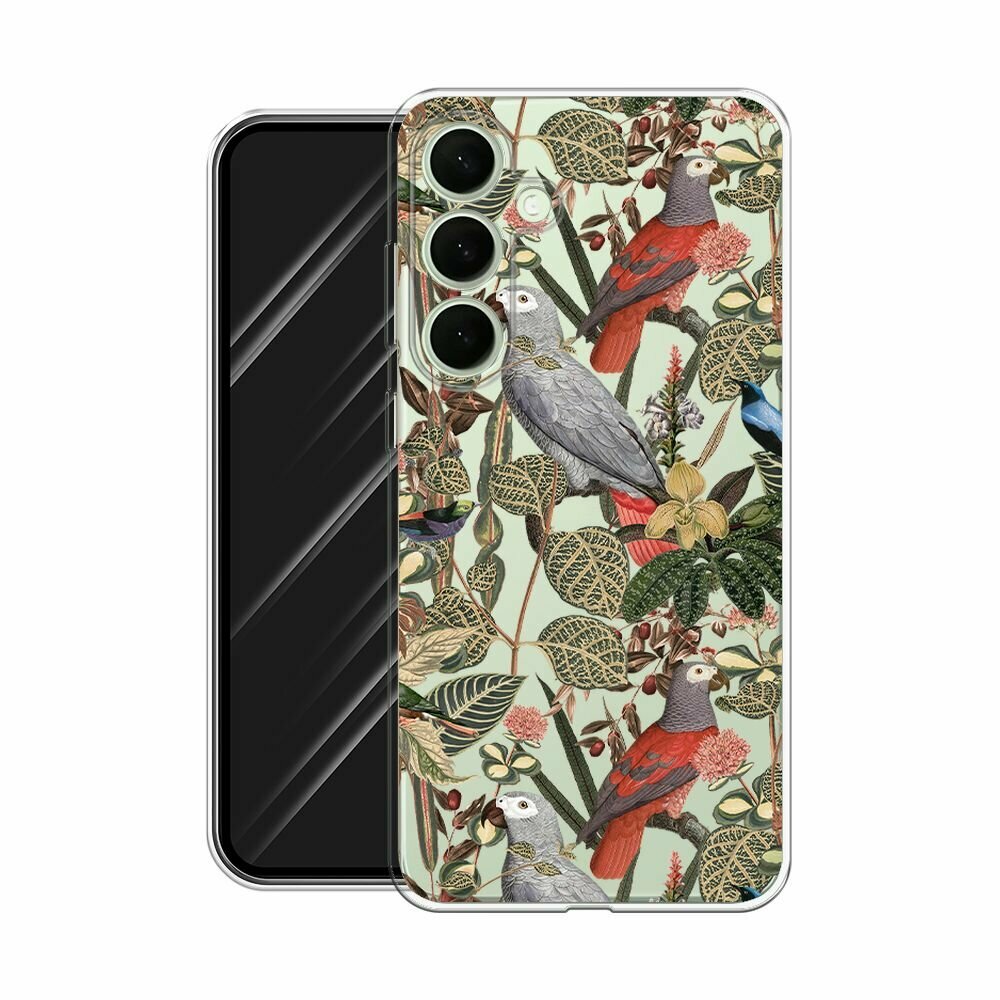 Чехол на Samsung Galaxy S25 Plus / Самсунг S25 Плюс с принтом "Tropical pattern", прозрачный — фото 1