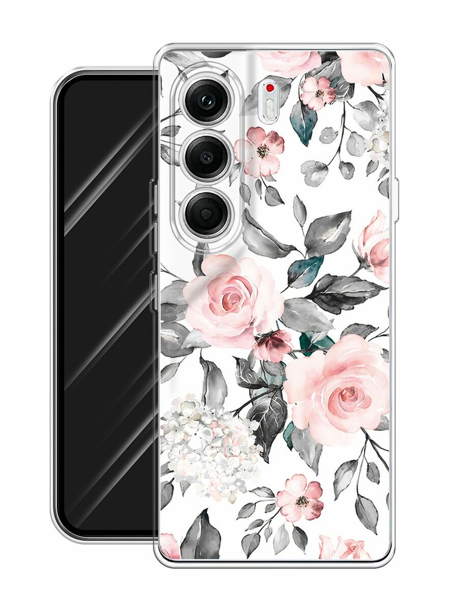 Чехол на Tecno Camon 40 Pro / Текно Камон 40 Про с принтом "Розы на белом" — фото 1
