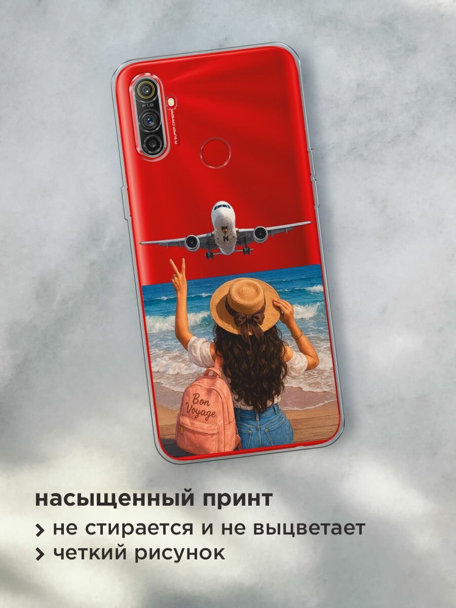 Чехол на Realme C3 / Реалми C3 с принтом "Bon Voyage", прозрачный — фото 1