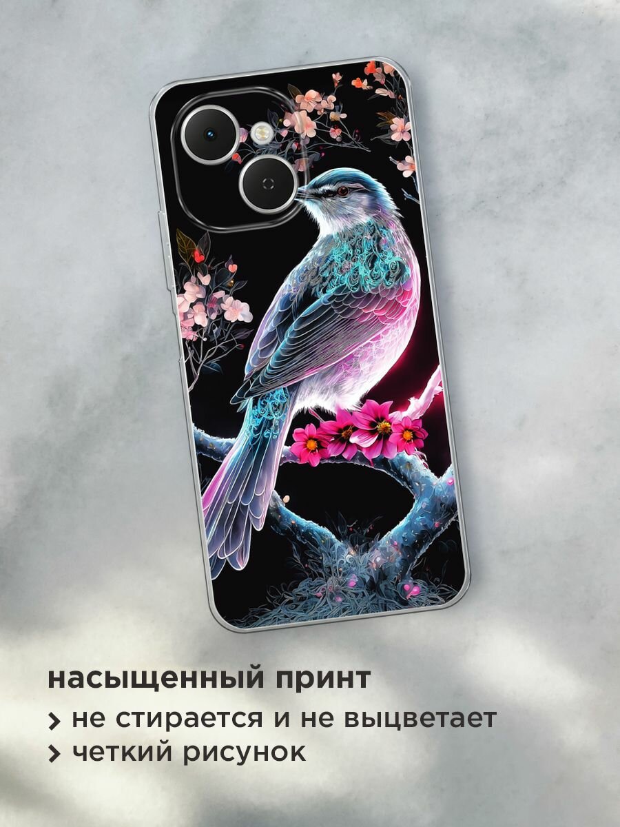 Чехол на Tecno Spark 40C / Текно Спарк 40C с принтом "Птица на цветущем дереве" — фото 1