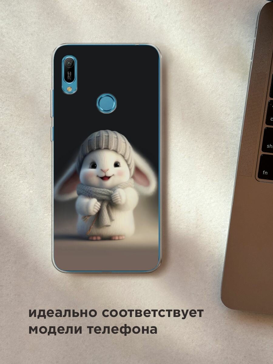 Чехол на Honor 8A/8A Pro/Huawei Y6s/Y6 2019 / Хонор 8А с принтом "Белый крольчонок в шапке" — фото 1
