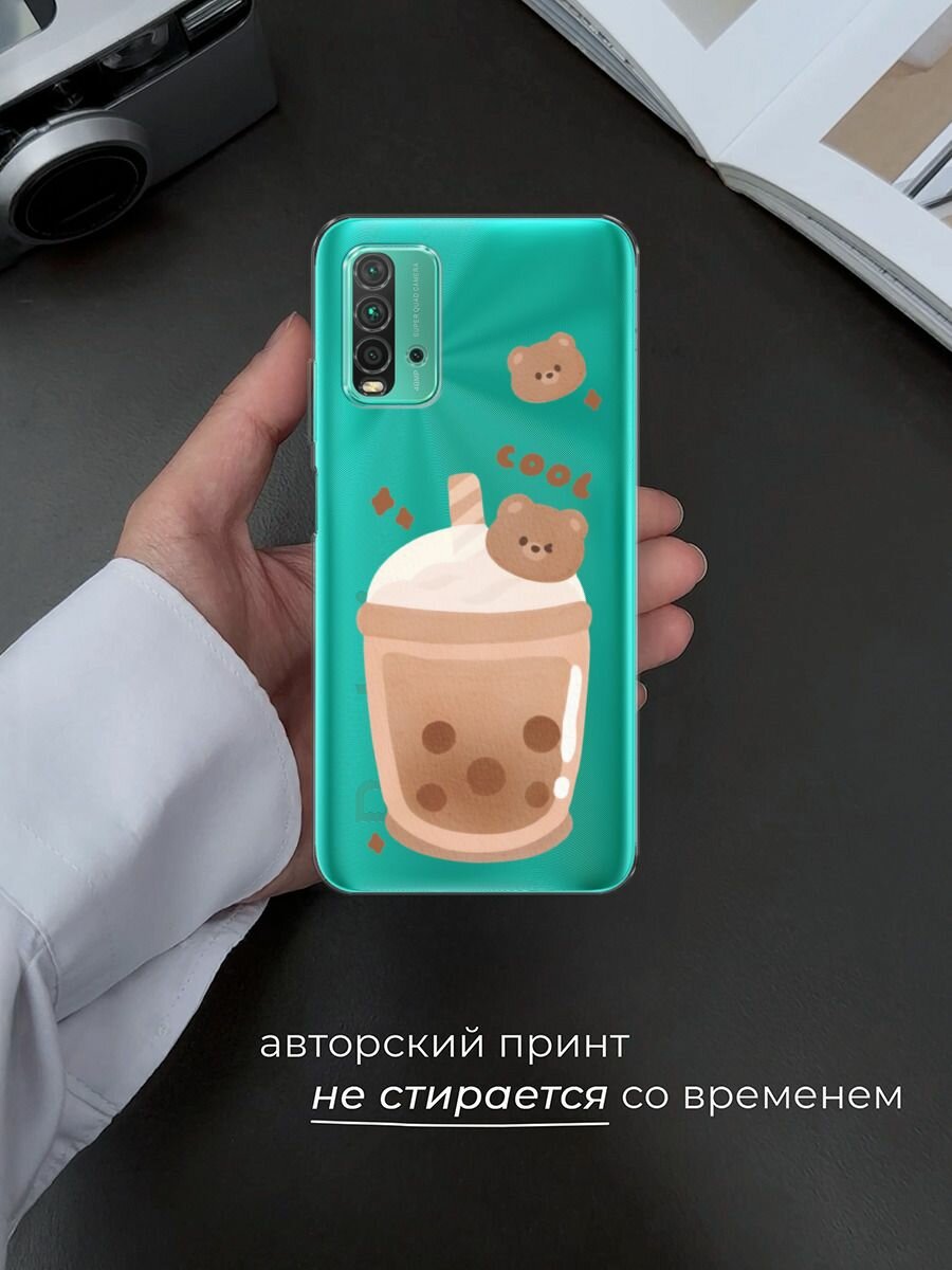 Чехол на Xiaomi Redmi 9T / Сяоми Редми 9Т с принтом "Кофе 2", прозрачный — фото 1