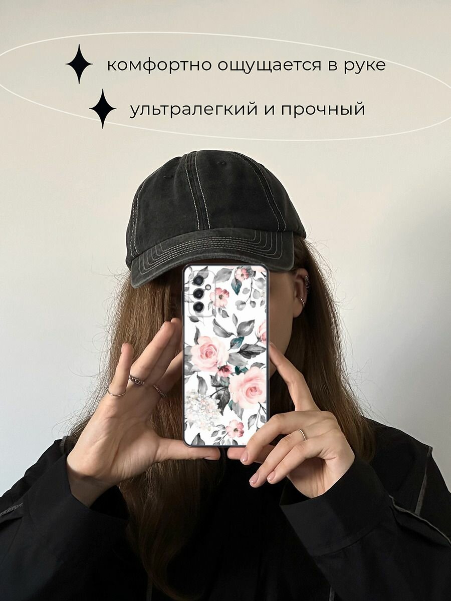 Чехол на Samsung Galaxy M52 / Самсунг Галакси M52 с принтом "Розы на белом" — фото 1