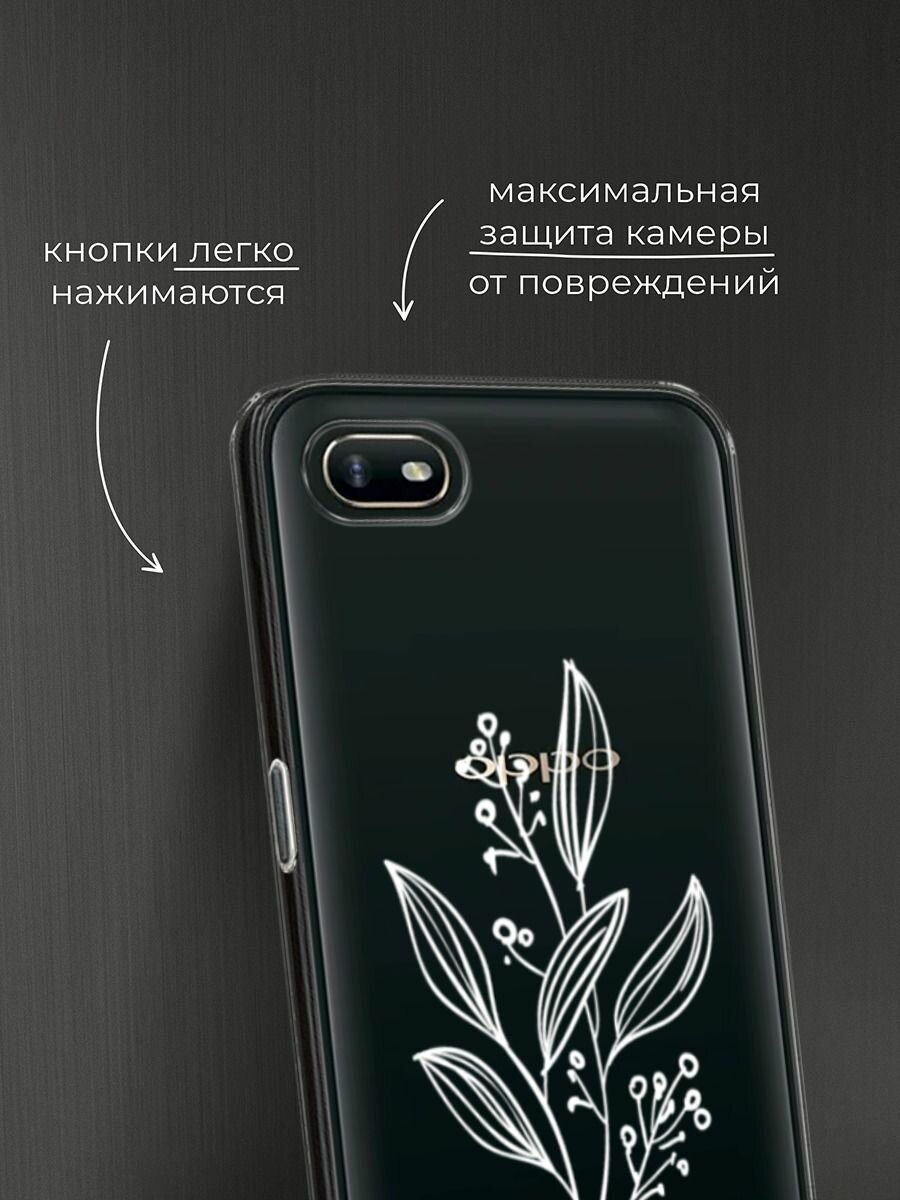 Чехол на Oppo A1k / Оппо А1к с принтом "Ветка с листочками и цветами", прозрачный — фото 1