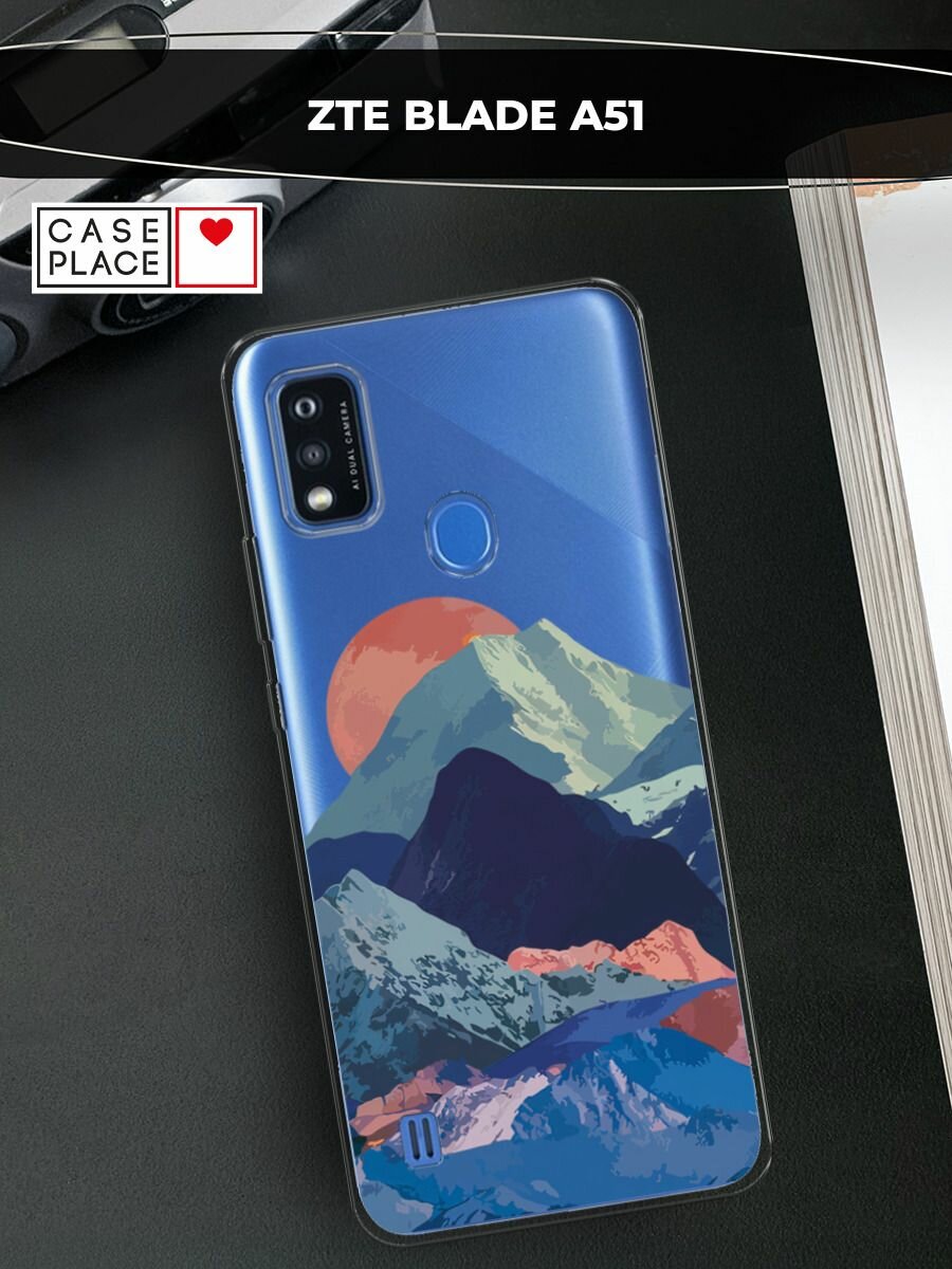 Чехол на ZTE Blade A51 / ЗТЕ Блейд А51 с принтом "Закат в снежных горах", прозрачный