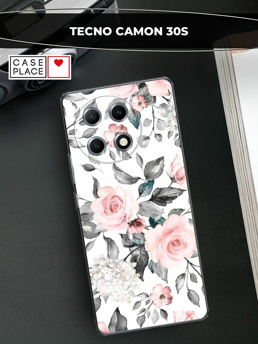 Чехол на Tecno Camon 30S / Текно Камон 30S с принтом "Розы на белом"