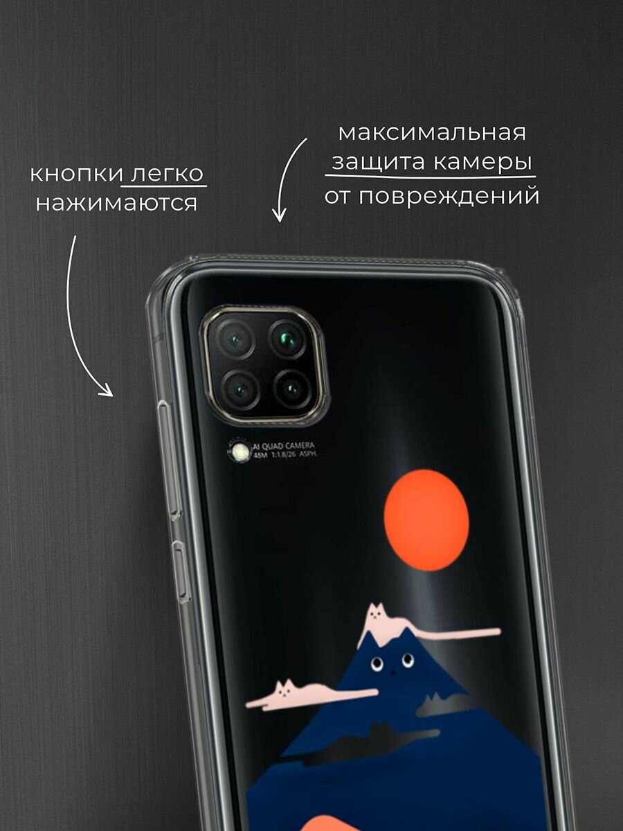 Чехол на Honor 30S Global/Huawei P40 Lite 5G/Nova 7 SE с принтом "Кот-гора", прозрачный — фото 1