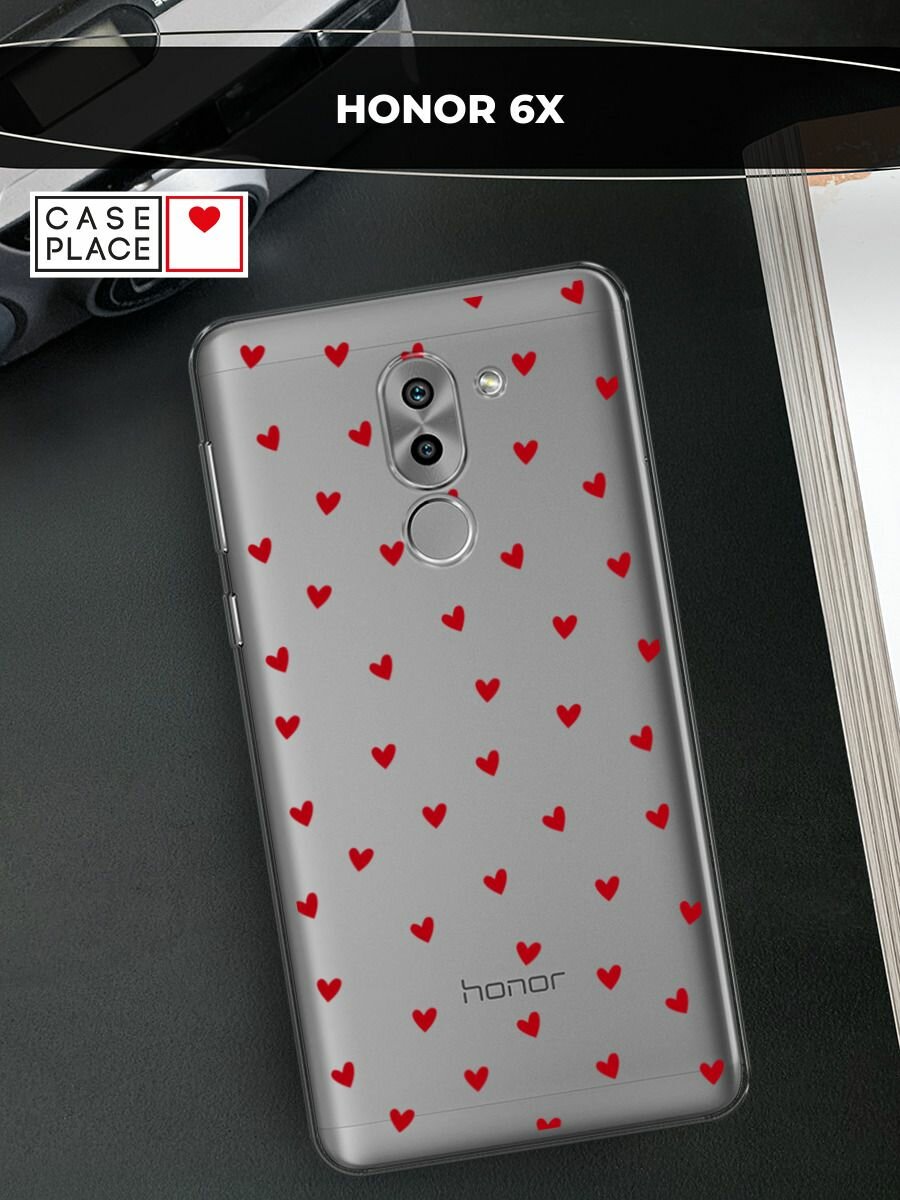 Чехол на Honor 6X / Хонор 6Х с принтом "Red hearts", прозрачный