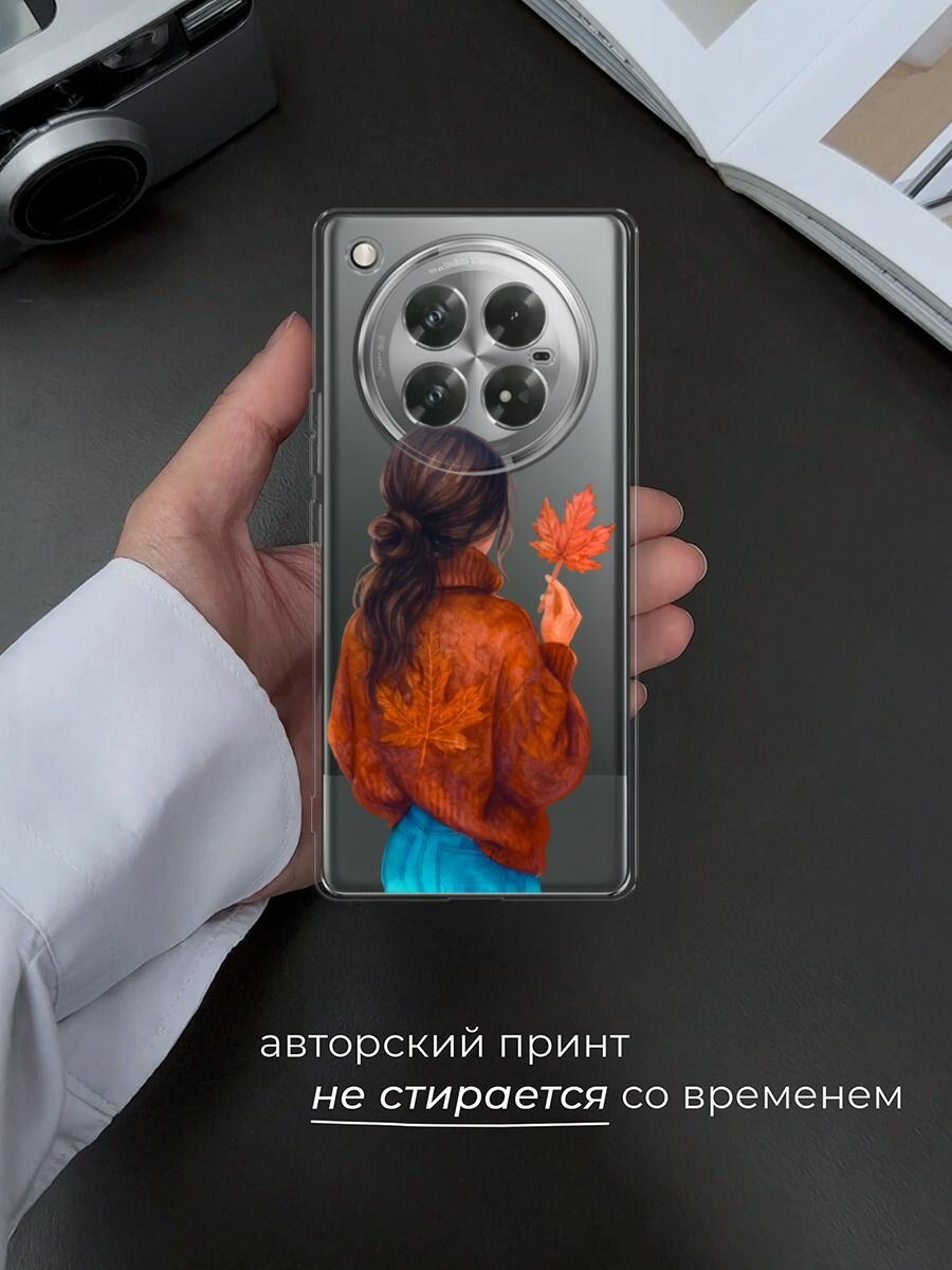 Чехол на Infinix Zero 40 5G / Инфиникс Зеро 40 5G с принтом "Девушка с опавшим листом", прозрачный — фото 1