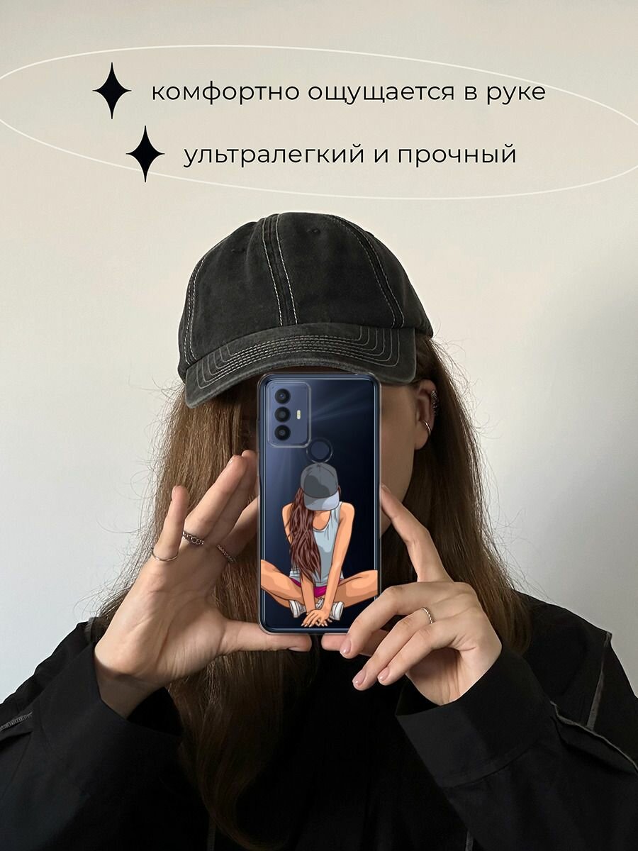 Чехол на TCL 30E/30 SE/305/306 / ТСЛ 30E с принтом "Девушка в кепочке", прозрачный — фото 1