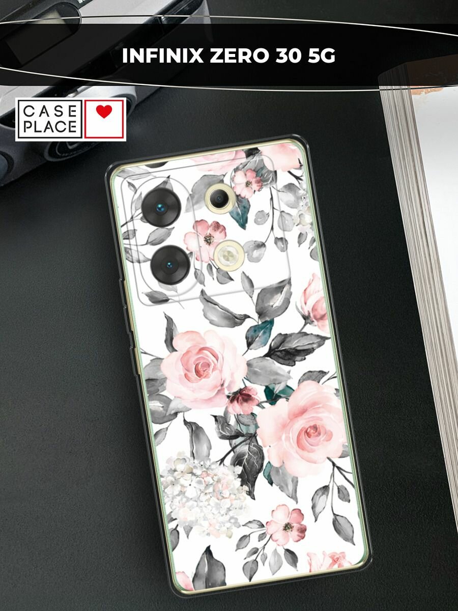 Чехол на Infinix Zero 30 5G / Инфиникс Зеро 30 5G с принтом "Розы на белом"