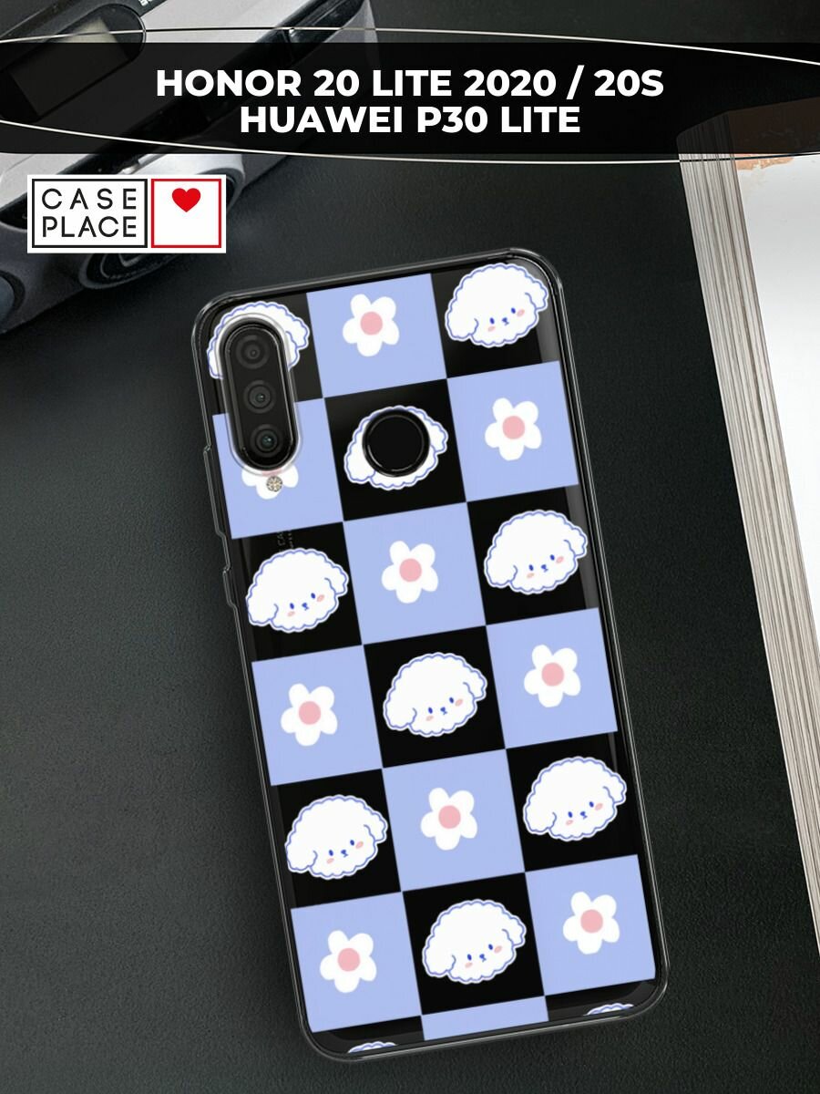 Чехол на Huawei P30 Lite/Honor 20S/20 Lite (2020) / Хуавей P30 Лайт с принтом "Кудрявые шахматы", прозрачный