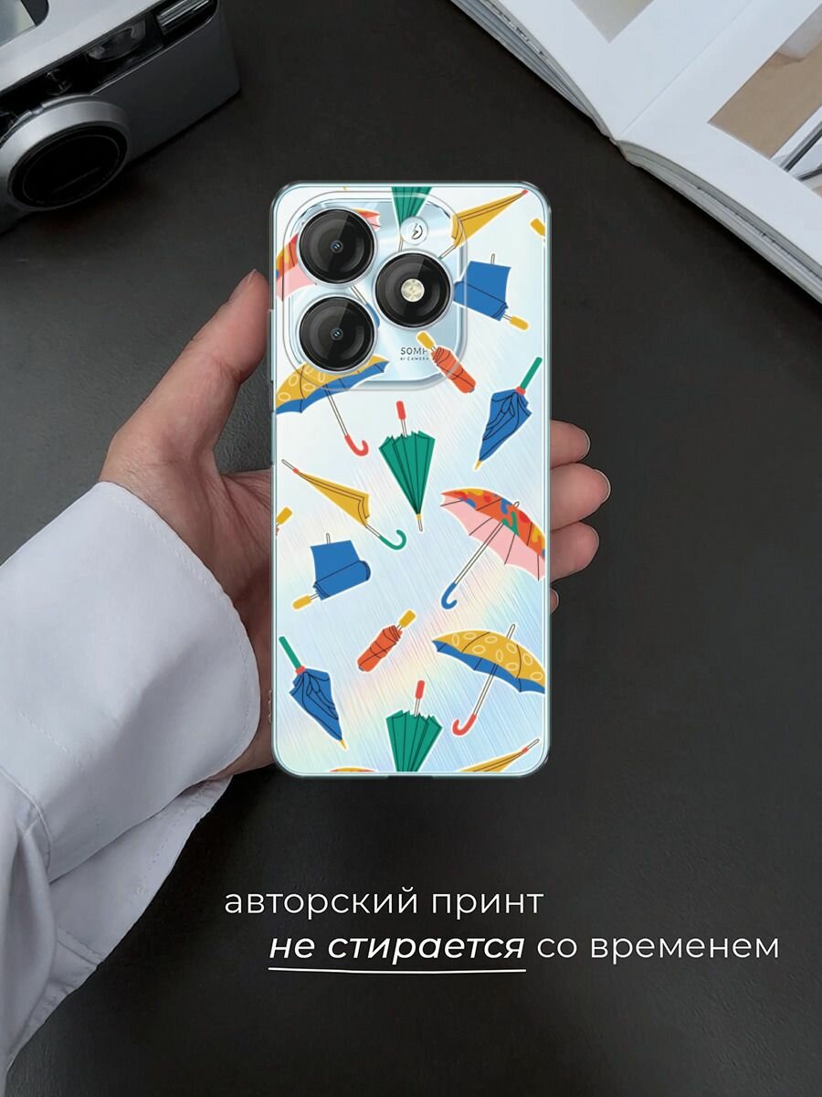 Чехол на Itel P55 / Ител Р55 с принтом "Зонты паттерн", прозрачный — фото 1