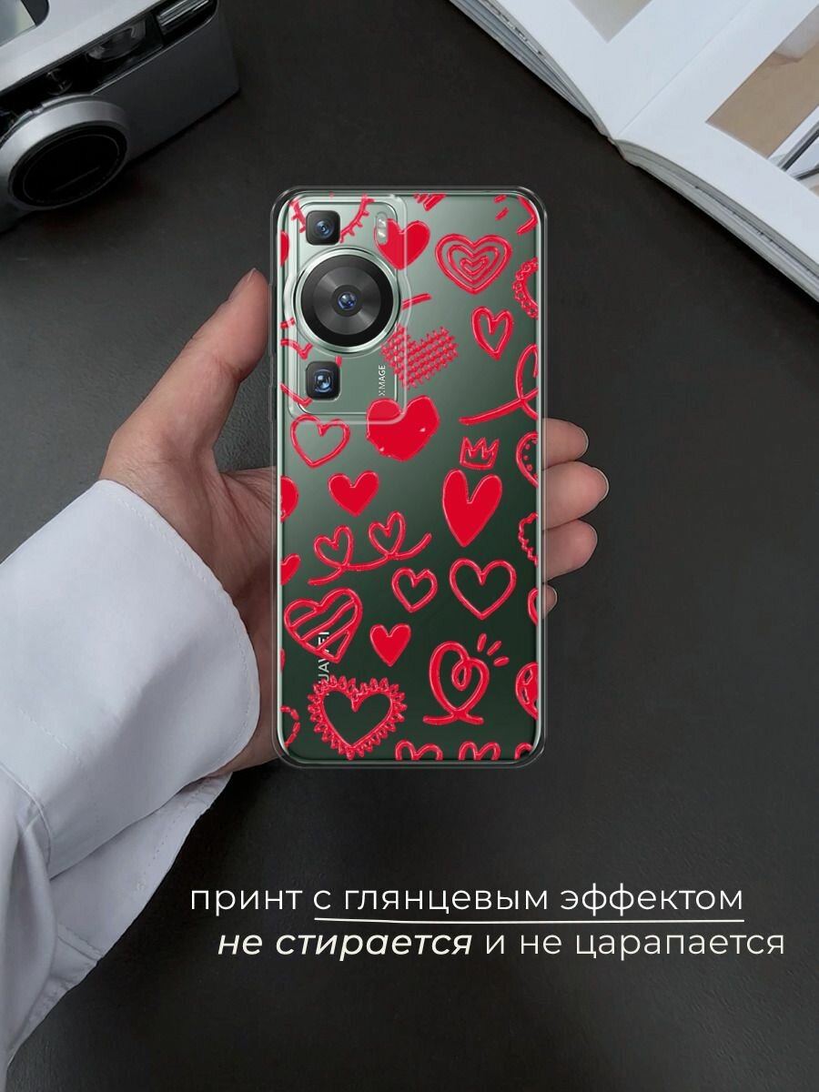 Чехол на Huawei P60/P60 Pro / Хуавей P60/P60 Про с принтом "Разные сердечки" — фото 1