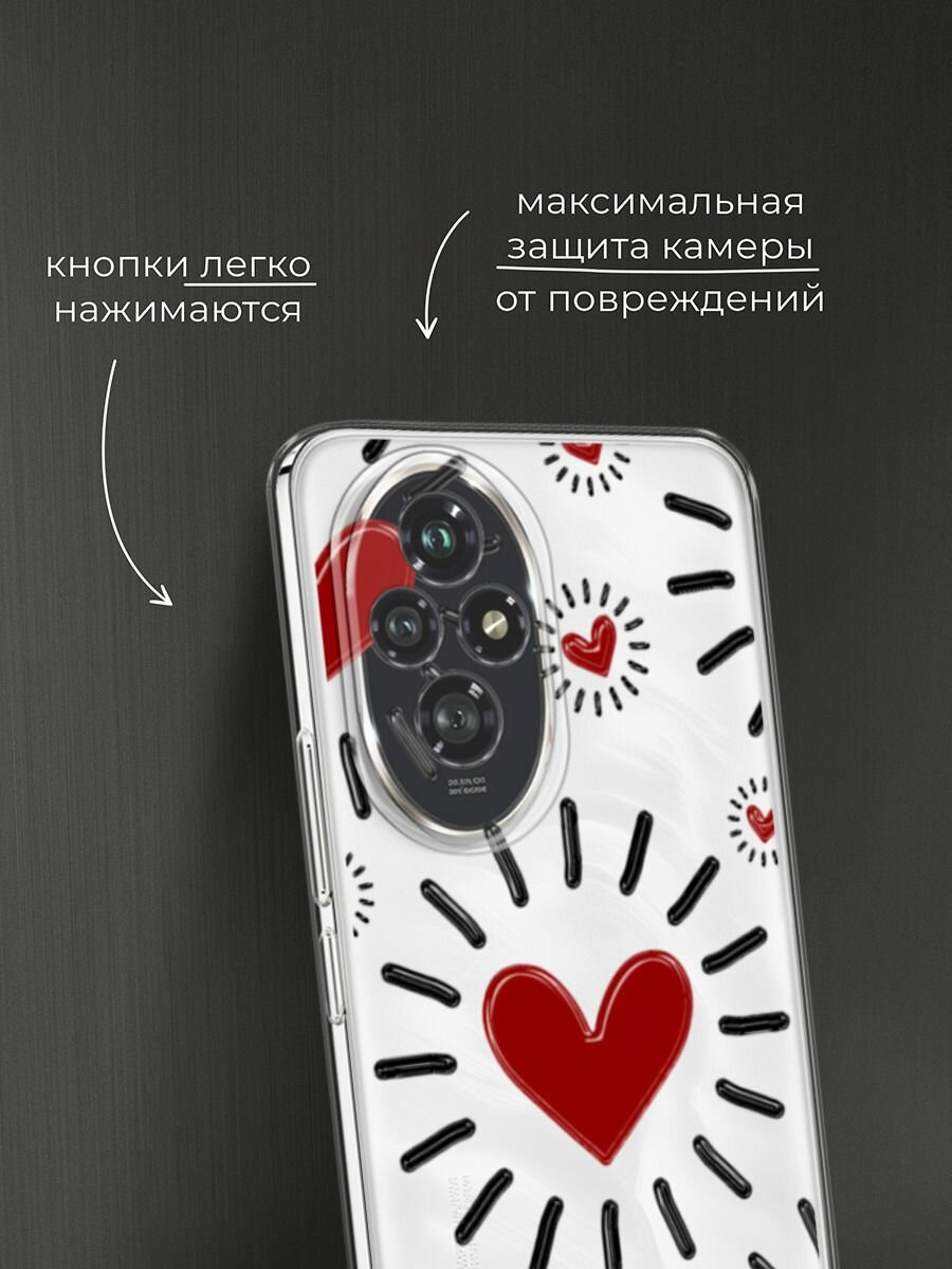 Чехол на Honor 200 / Хонор 200 с принтом "Бордовые сердца паттерн" — фото 1